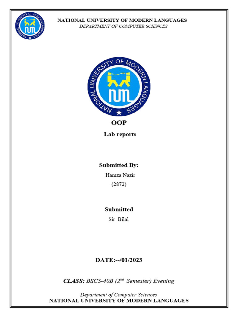 Hamza Nazir (2872) Oop Lab Report | PDF | Method (Computer Programming) | Parameter (Computer ...