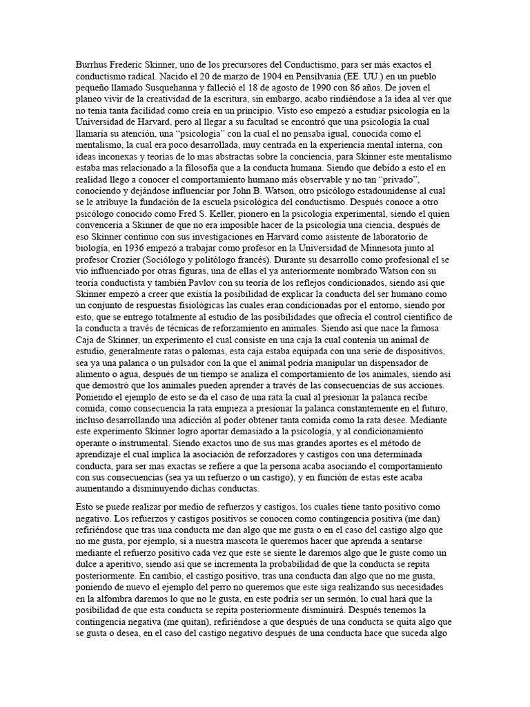 Skinner y el Condicionamiento Operante | PDF | Comportamiento | Sicología