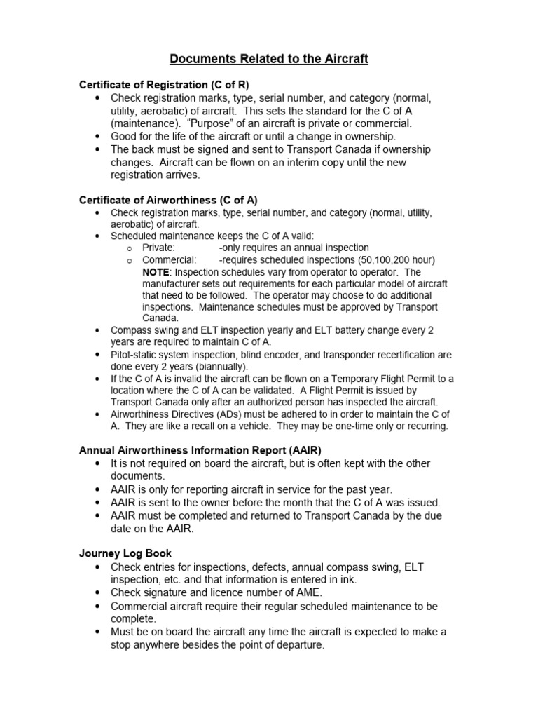 a. Aircraft Documents and questions | PDF | Aircraft | Flight Instructor