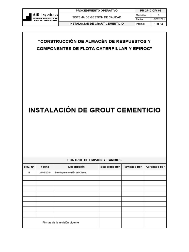 Instalación de Grout Cementicio en Proyectos | PDF | Hormigón | Mortero ...