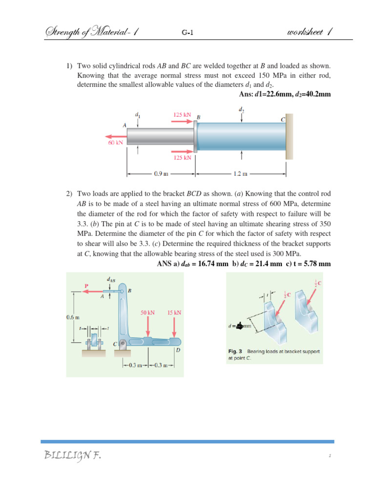 Strength of Material-1: Worksheet 1 | PDF | Strength Of Materials | Stress (Mechanics)