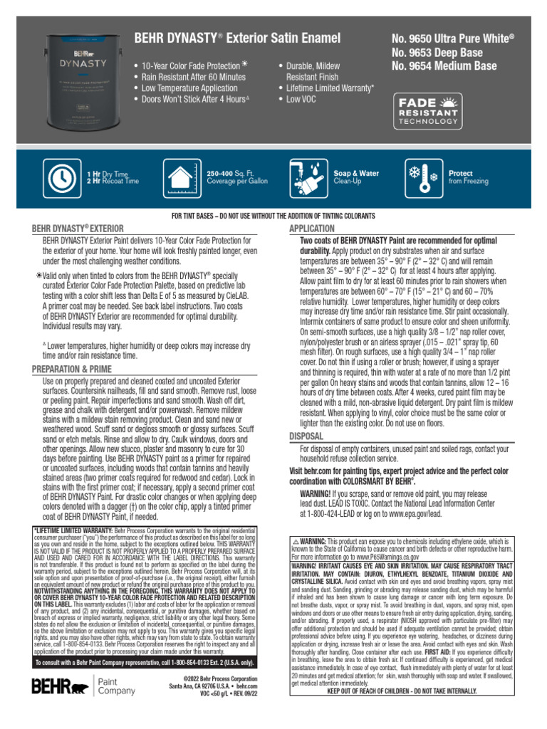 BEHR DYNASTY Exterior | PDF | Paint | Materials