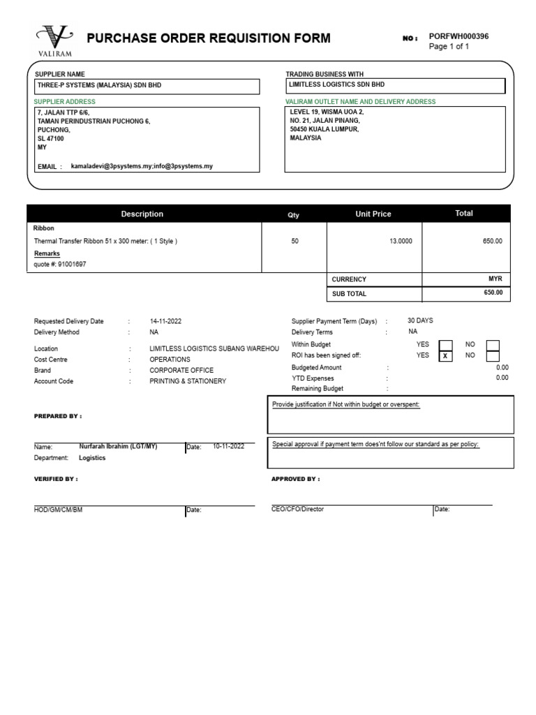 PORFWH000396 Quotation Approval | PDF