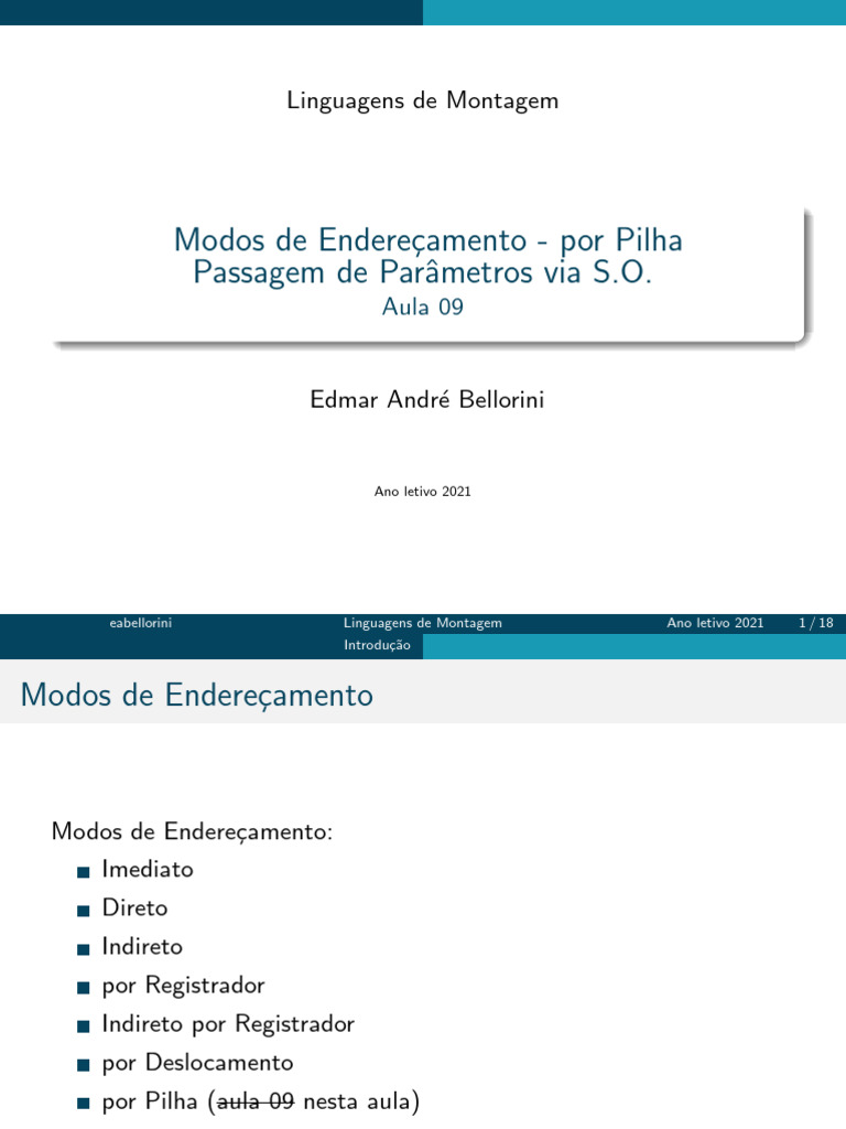 Modos de Endere Camento - Por Pilha Passagem de Par Ametros Via S.O | PDF | Ponteiro ...