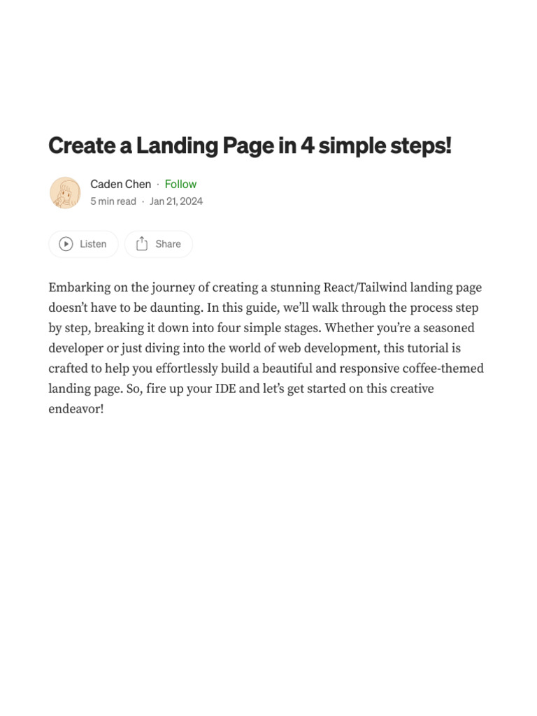 Create a Landing Page in 4 simple steps! | by Caden Chen | Medium | PDF ... Create a Landing Page in 4 simple steps! | by Caden Chen | Medium | PDF ...