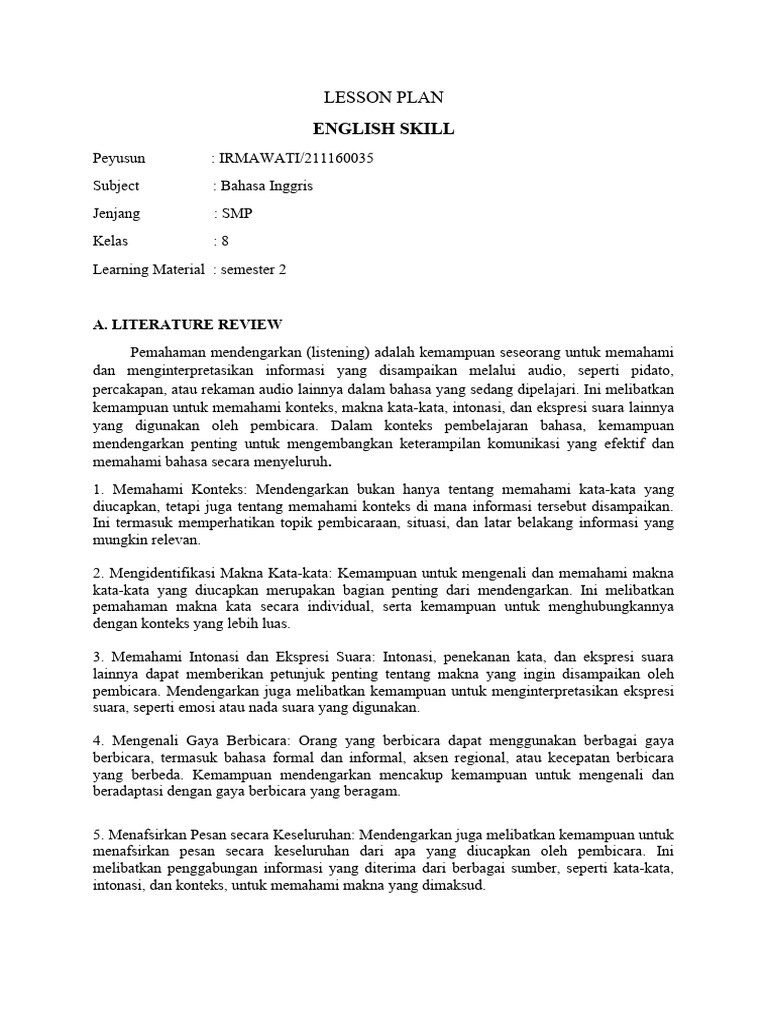 LESSON PLAN - Microtiching | PDF | Karier & Perkembangan | Seni ...