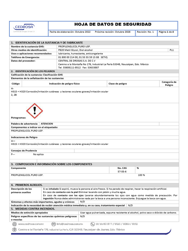 HDS Propilenglicol Cedrosa | PDF | Química