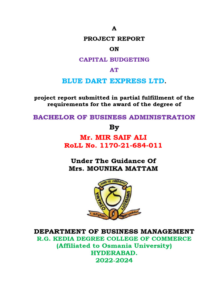 Capital Budgeting at Blue Dart | PDF | Capital Budgeting | Net Present Value