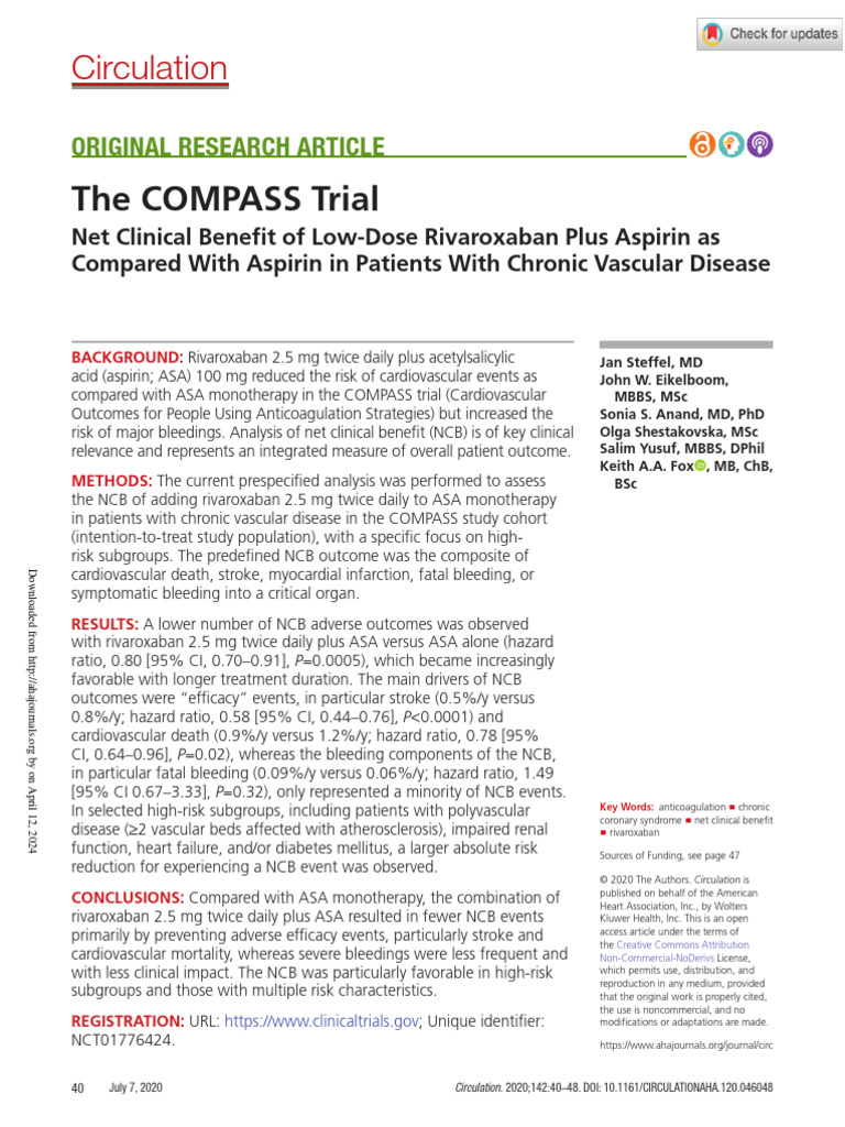 The Compass Trial | Download Free PDF | Aspirin | Clinical Medicine