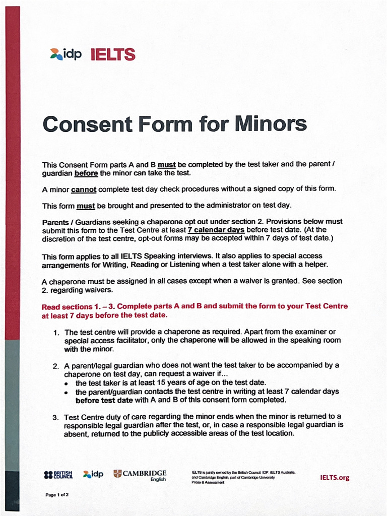 IELTS Consent Form For Minors | PDF