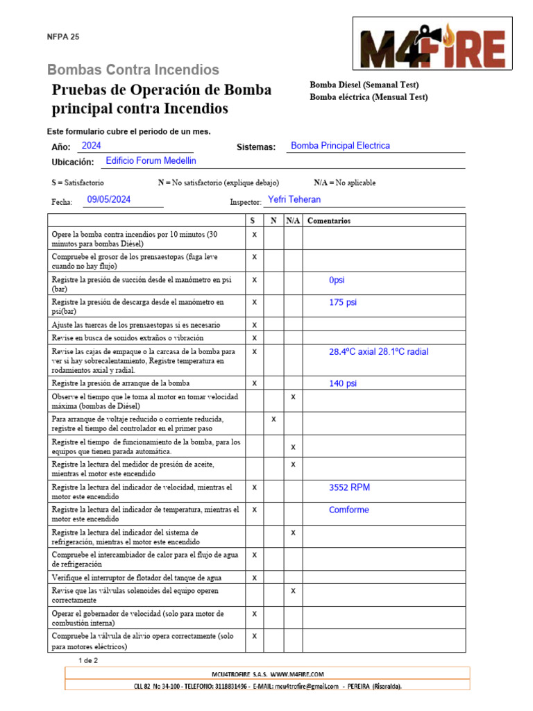Prueba de Operacion Bomba Principal | PDF | Ingeniería mecánica | Máquinas