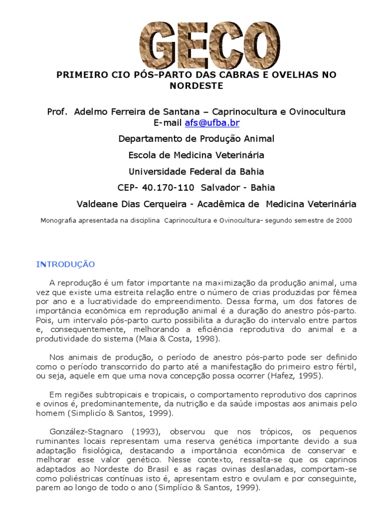 Primeiro Cio Pós-Parto em Cabras e Ovelhas | PDF | Ovelhas | Gravidez