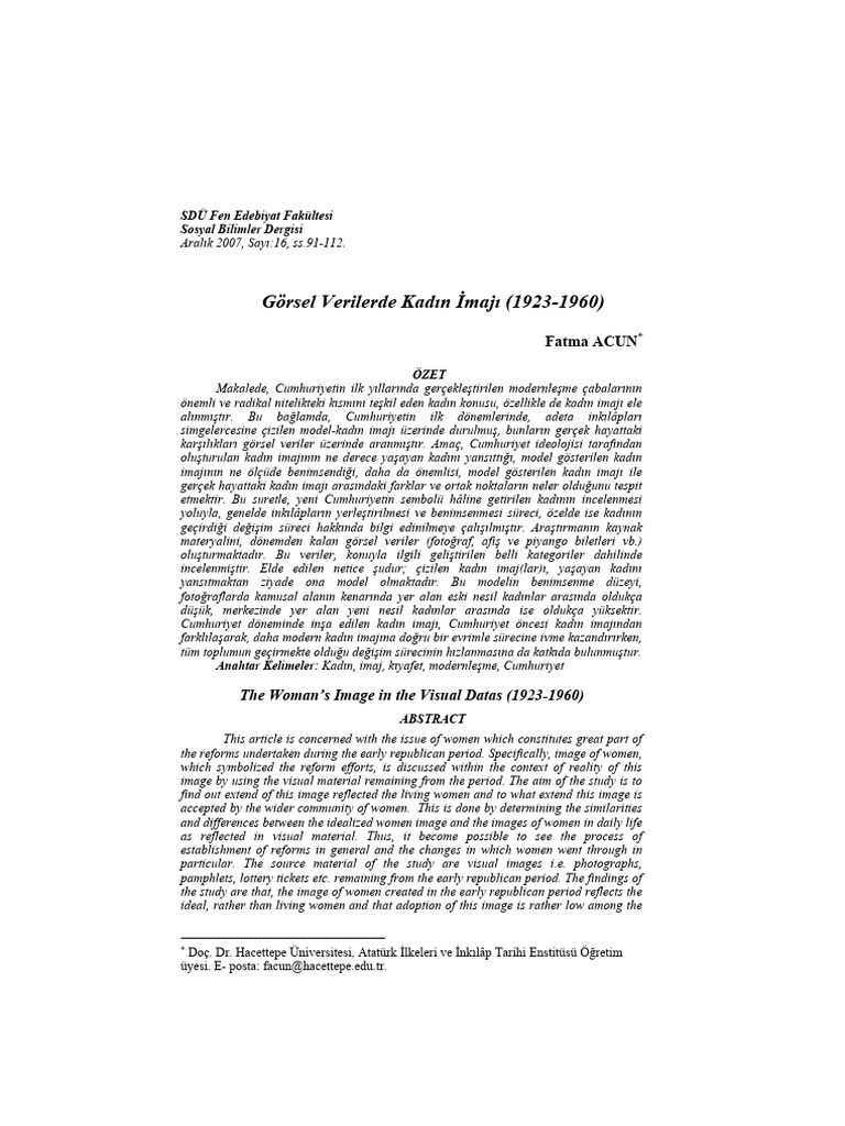 Görsel Verilerde Kadın İmajı (1923-1960) | PDF