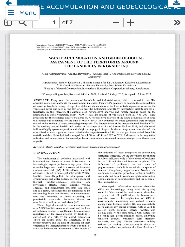 View of WASTE ACCUMULATION AND GEOECOLOGICAL ASSESSMENT OF THE ...