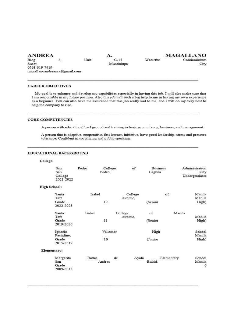 ANDREA.RESUME | Download Free PDF | Manila