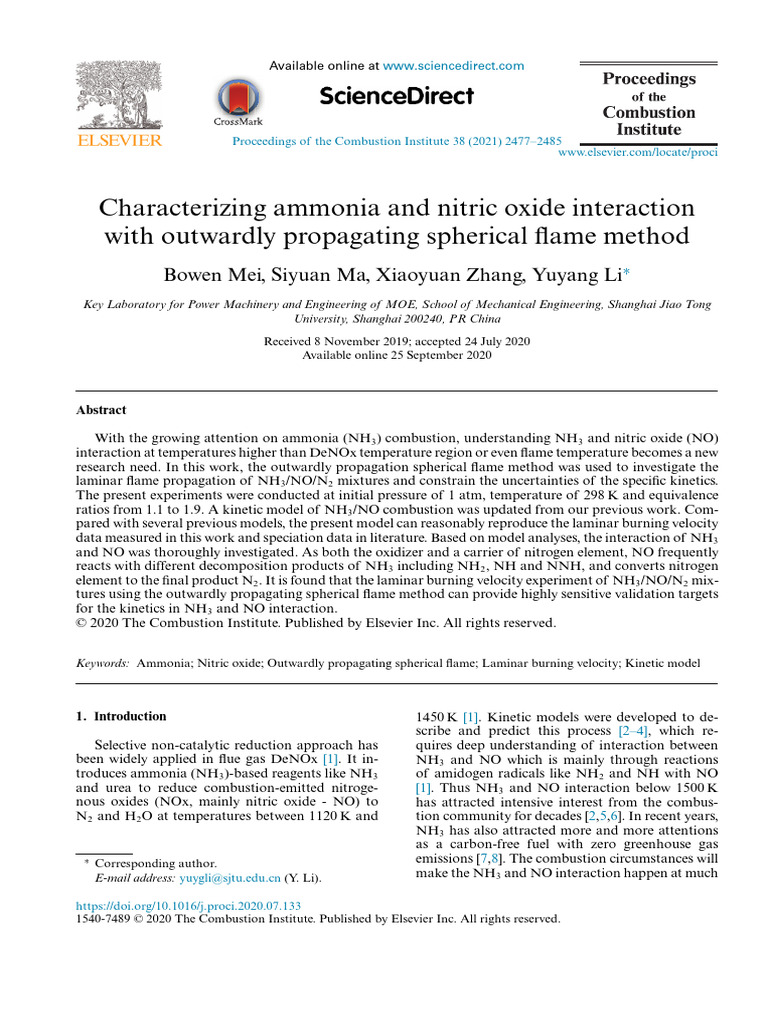 Characterizing Ammonia and Nitric Oxide Interaction With Outwardly Propagating Spherical Flame ...