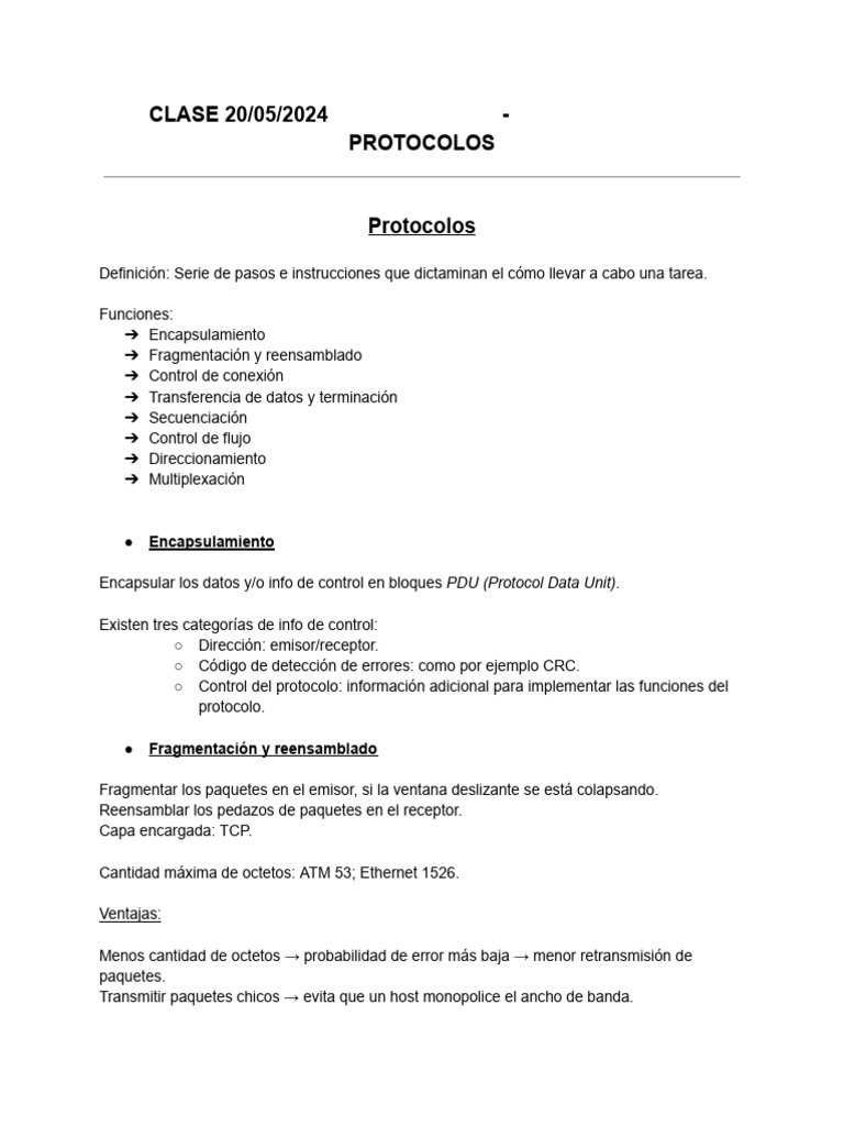 PROTOCOLOS clase 20-05 | PDF | Protocolo de Control de Transmisión | Ingeniería Informática