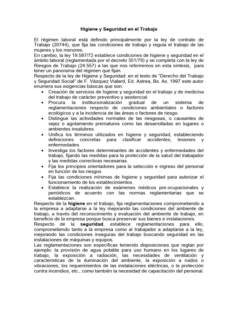 INF2 Higiene y Seguridad en El Trabajo | PDF | Derecho laboral | Seguridad y salud ocupacional