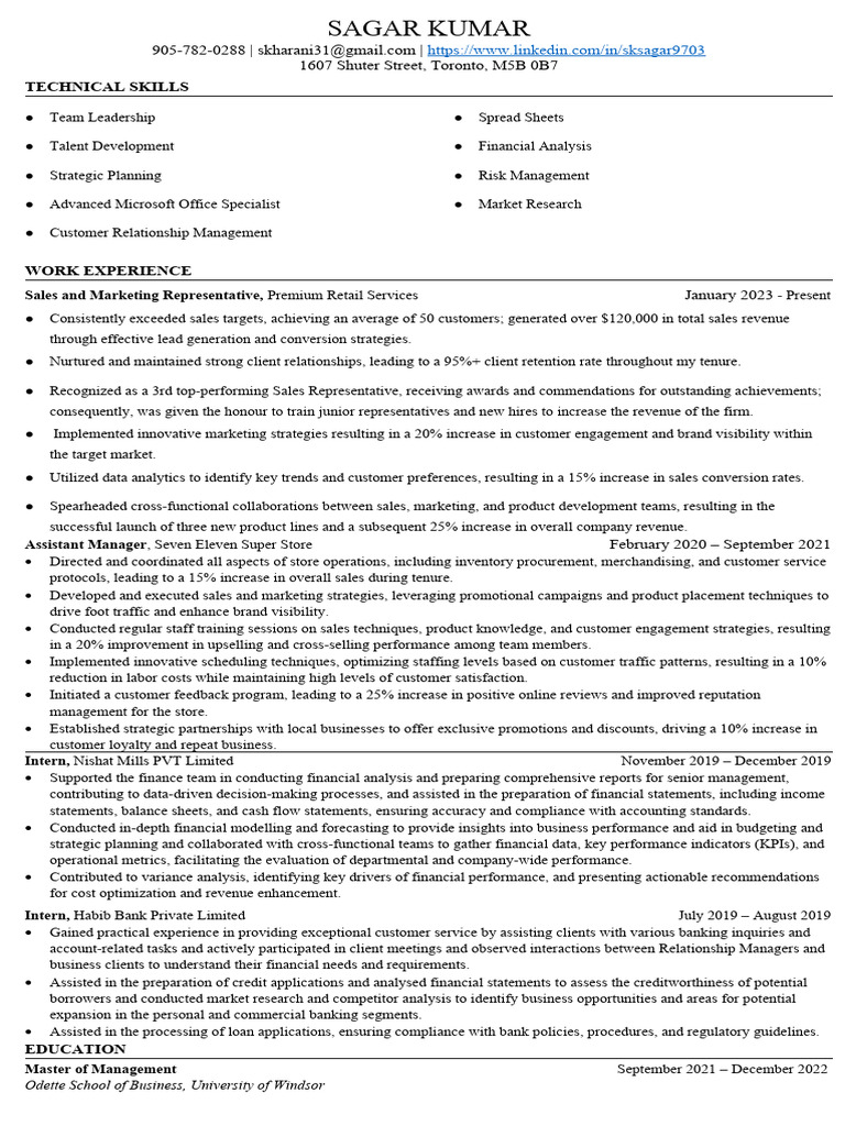 Sagar Kumar Resume | PDF | Retail | Banks