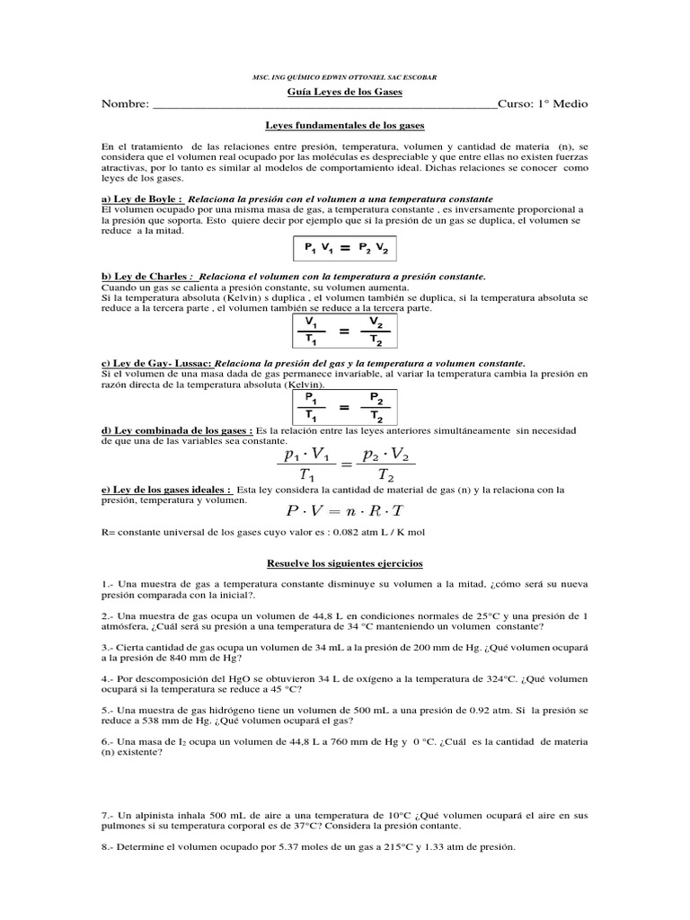 Ley de Los Gases Ideales Quimica I Nutricion Url 2024 | PDF | Gases ...