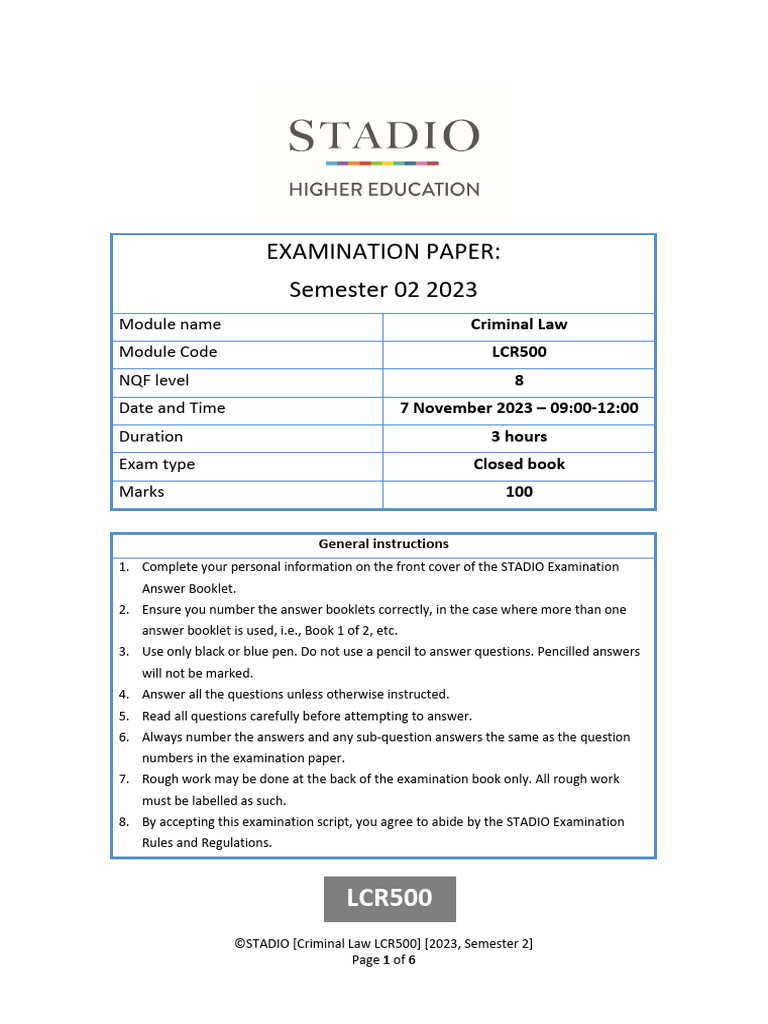 LCR500 2023 02 Exam Paper | PDF | Misconduct | Public Law