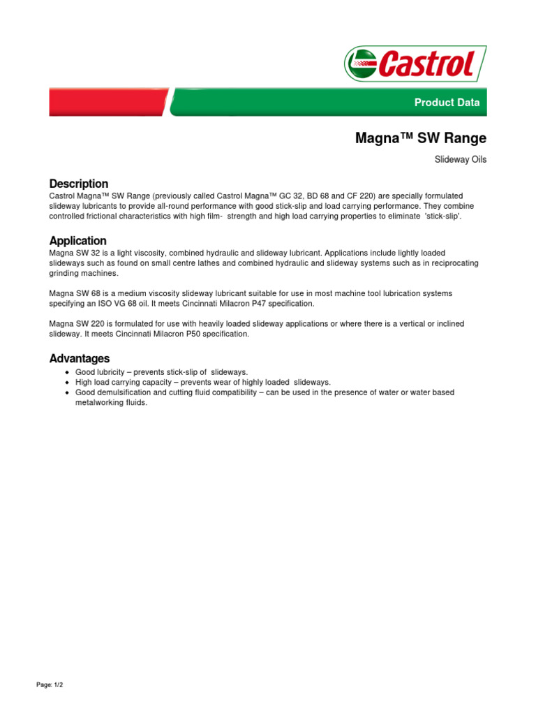 Castrol Magna SW32 | Download Free PDF | Viscosity | Lubricant