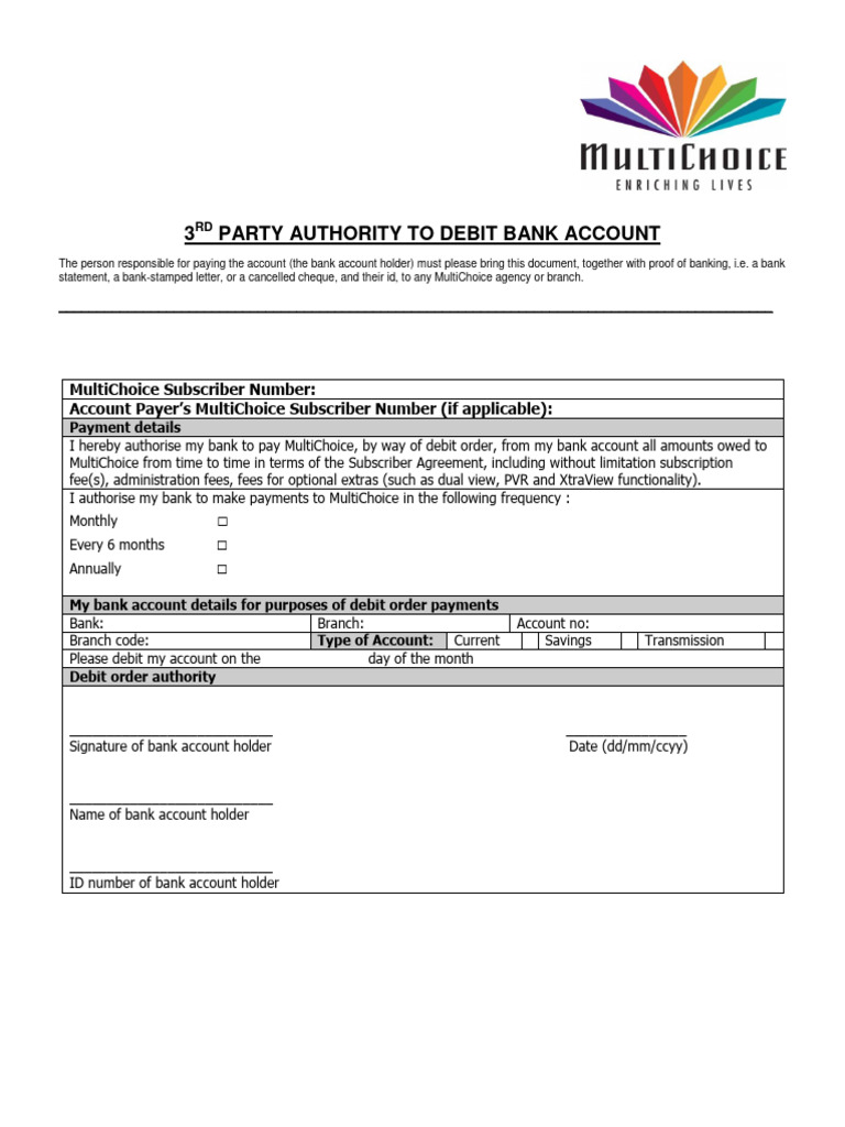 Third Party Debit Authority Form | PDF | Finance & Money Management