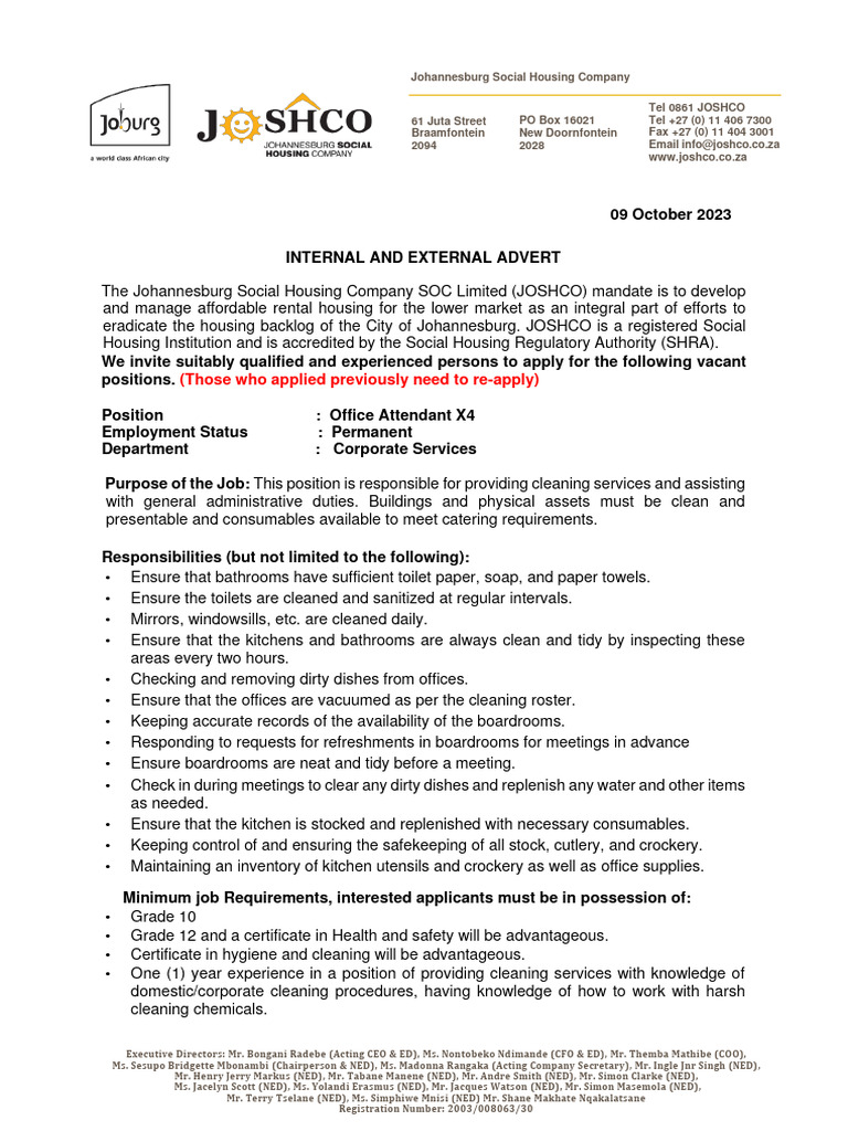 Advert For Office Attendant Internal and External | PDF | Social Science
