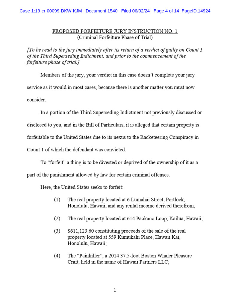 Miske Trial Forfeiture Instructions | PDF | Asset Forfeiture | Indictment