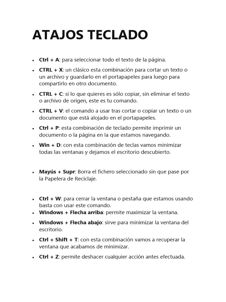 Atajos Teclado | PDF | Ventana (informática) | Interfaces gráficas de ...