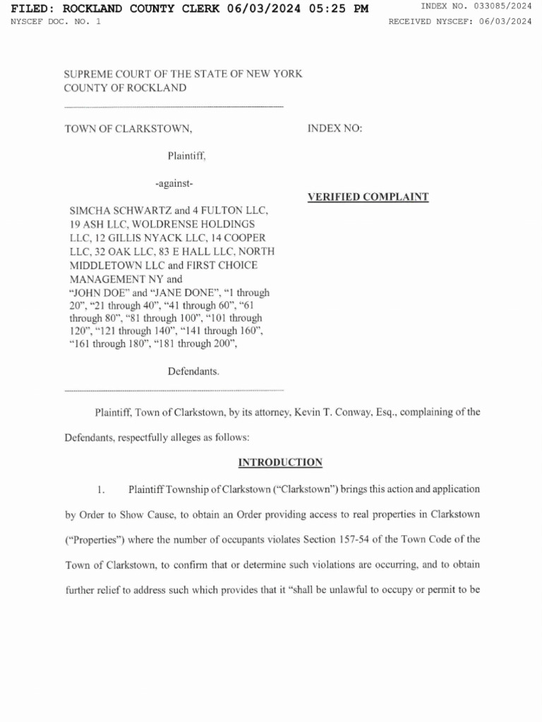 Town of Clarkstown vs. Simcha Schwartz | PDF | Public Law | Judiciaries