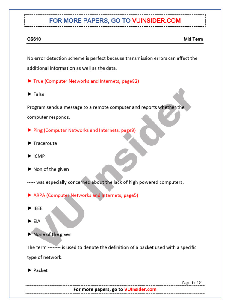 CS610 Mid Term Past Papers Mega File | PDF | Computer Network | Network Switch