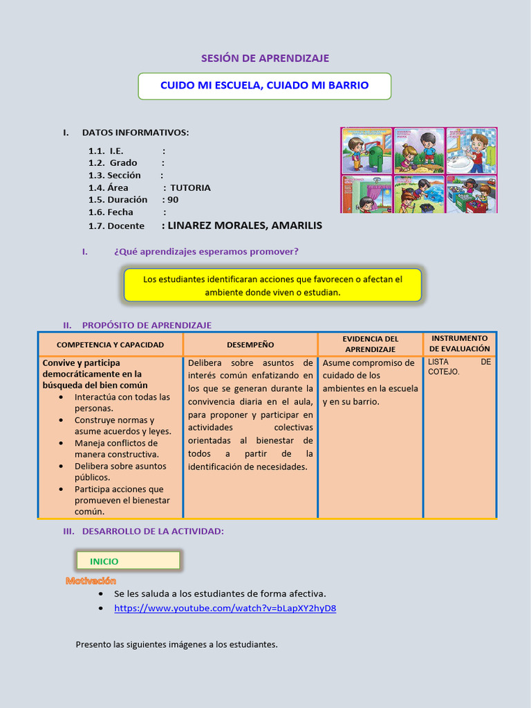 Cuido mi escuela , cuidado mi barrio | Descargar gratis PDF | Evaluación | Aprendizaje