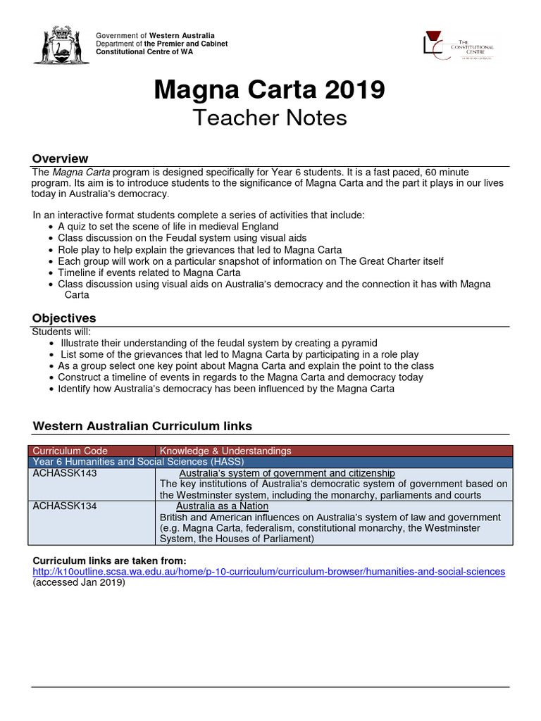 Magna Carta Teacher Notes | PDF | Magna Carta