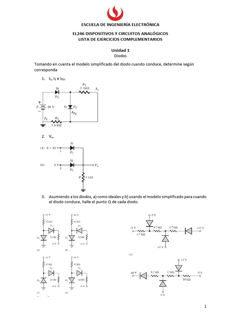 EL246 Dispositvos y Circuitos Analógicos - Diodos - Problemas 2020 | PDF | Red eléctrica | Diodo