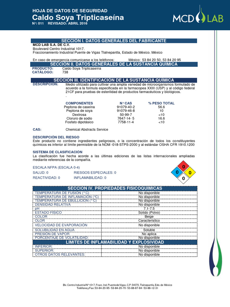 9 HDS Caldo Soya Tripticaseína (MCD LAB) | PDF | Laboratorios