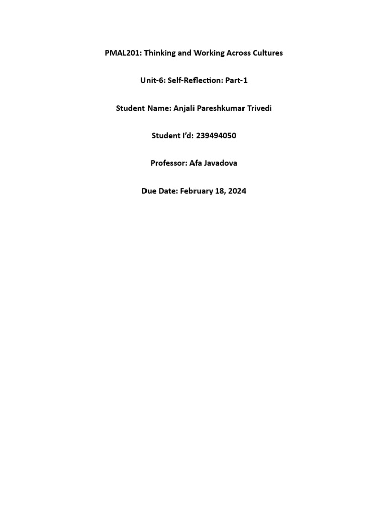 PMAL201 Self Reflection Part 1 | PDF