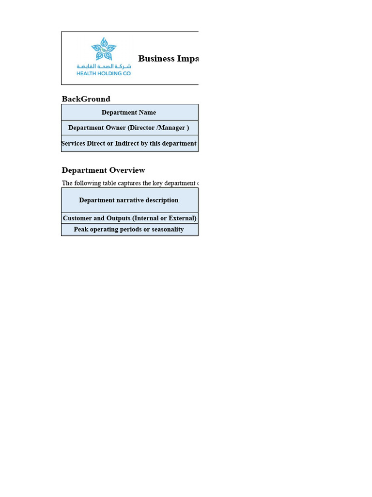Business Impact Analysis (BIA) Template - V1.1 | PDF | Risk | Disaster ...
