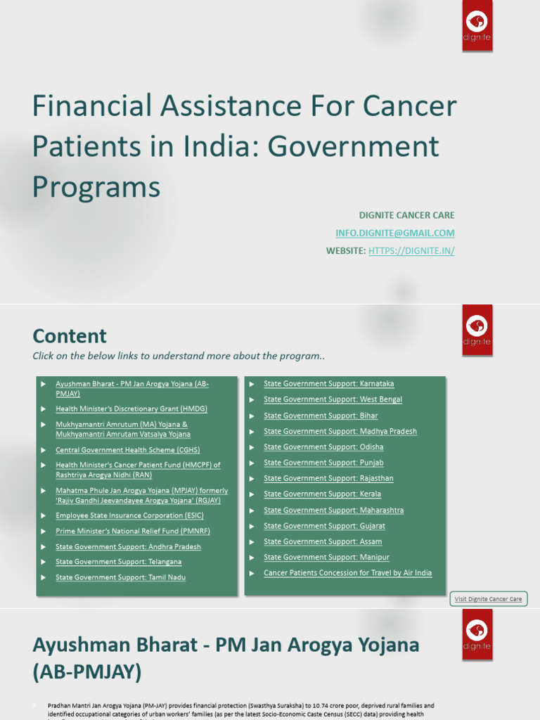 Financial Aid for Cancer Patients in India | PDF | Health Care | Social ...