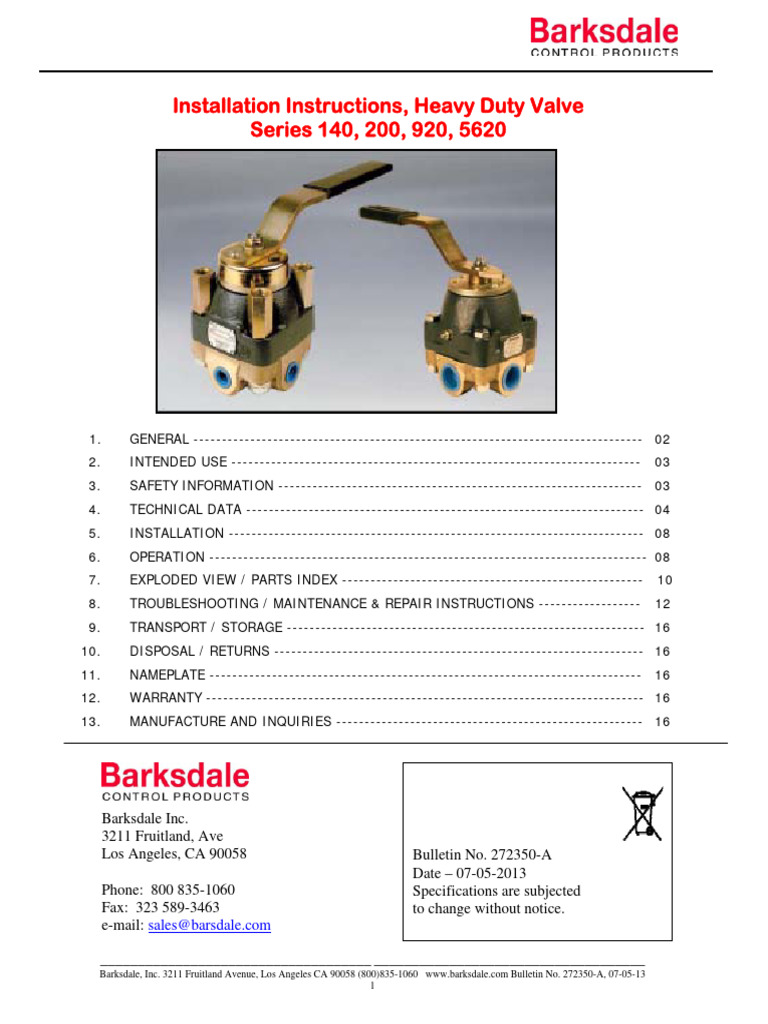 Installationinstructionseries145272350a BARKSDALE | PDF | Valve | Safety