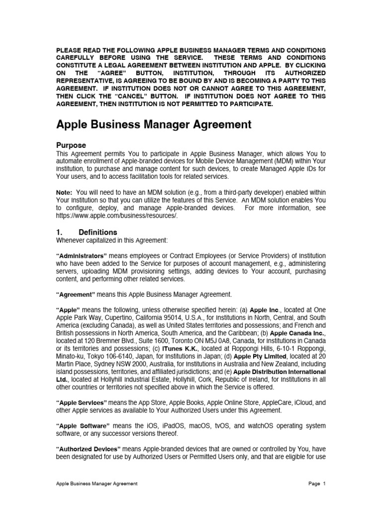 Apple Business Manager Terms Agreement | PDF | Indemnity | Information ...