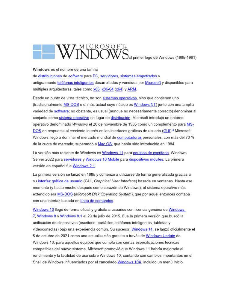 Primer logo de Windows (1985-1991) | PDF | Microsoft Windows | Equipo ...