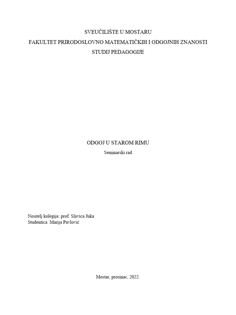 ODGOJ U STAROM U RIMU (ZAVRSENO) - Usb | PDF