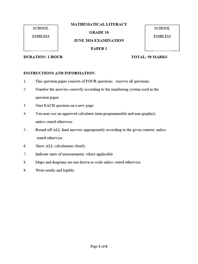 MLIT Grade 10 Paper 1 June 2024 | PDF