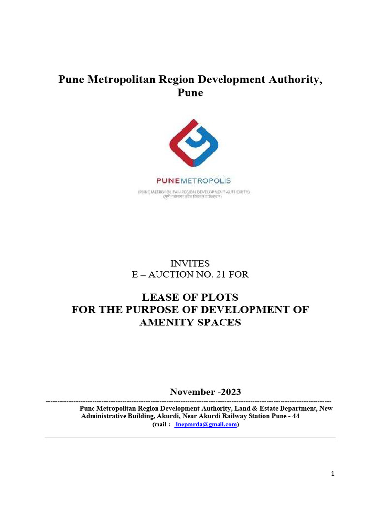 Pune Metropolitan Region Development Authority, Pune: Lease of Plots For The Purpose of ...