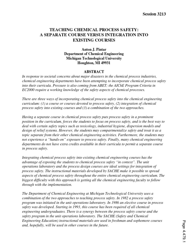 Teaching Chemical Process Safety Methods | PDF | Chemical Engineering ...