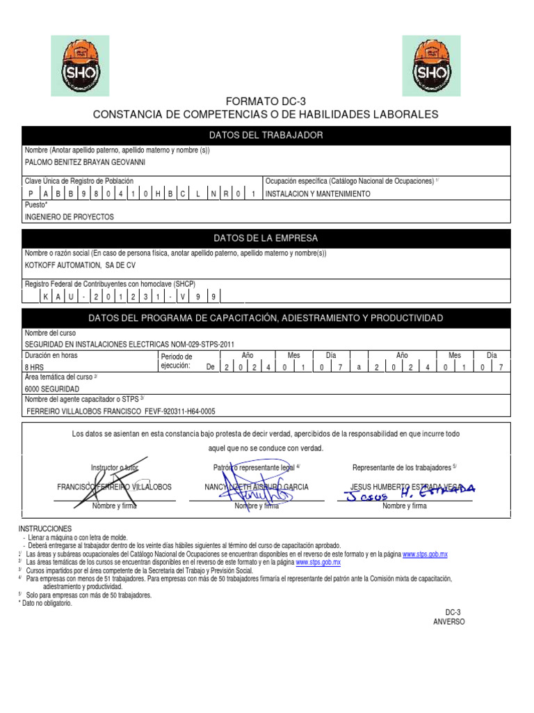 DC3 Brayan Palomo Nom 029 | PDF | Economias