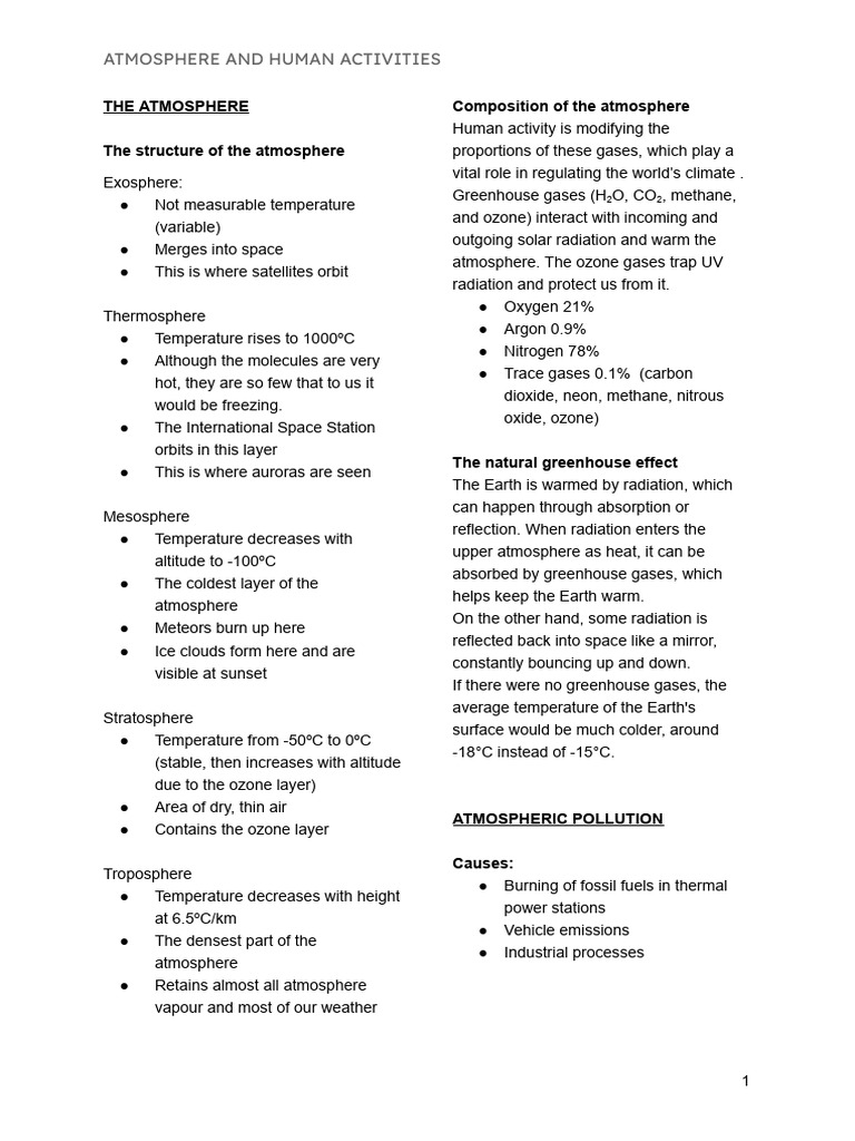 IGCSE Env Man ATMOSPHERE Unit 7 | PDF | Atmosphere Of Earth | Atmosphere