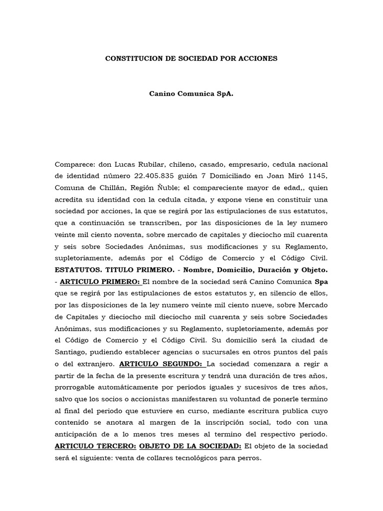 Constitución de La Sociedad) | PDF | Bancos | Compartir (Finanzas)