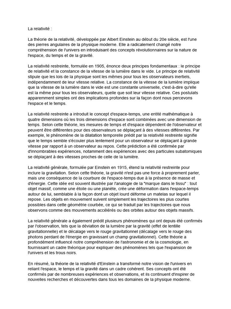 La théorie de la relativité d'Einstein | PDF | Relativité restreinte ...